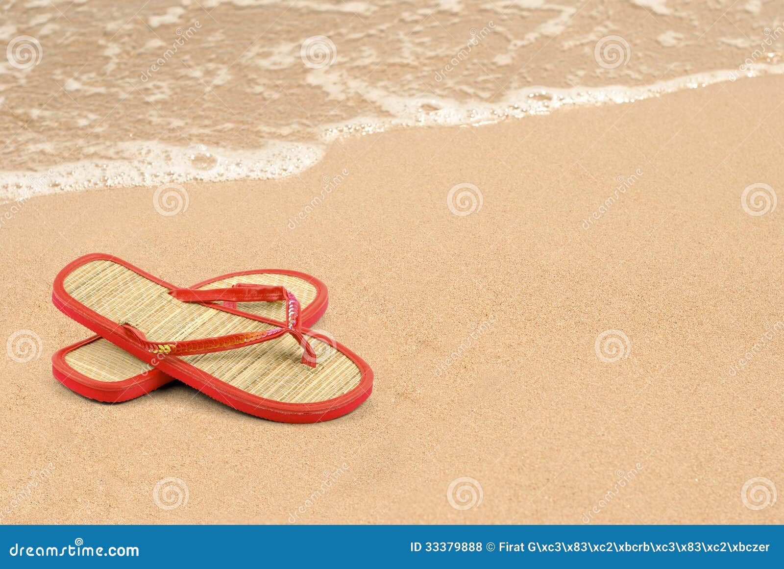 Slippers on the sand stock photo. Image of summer, nature - 33379888
