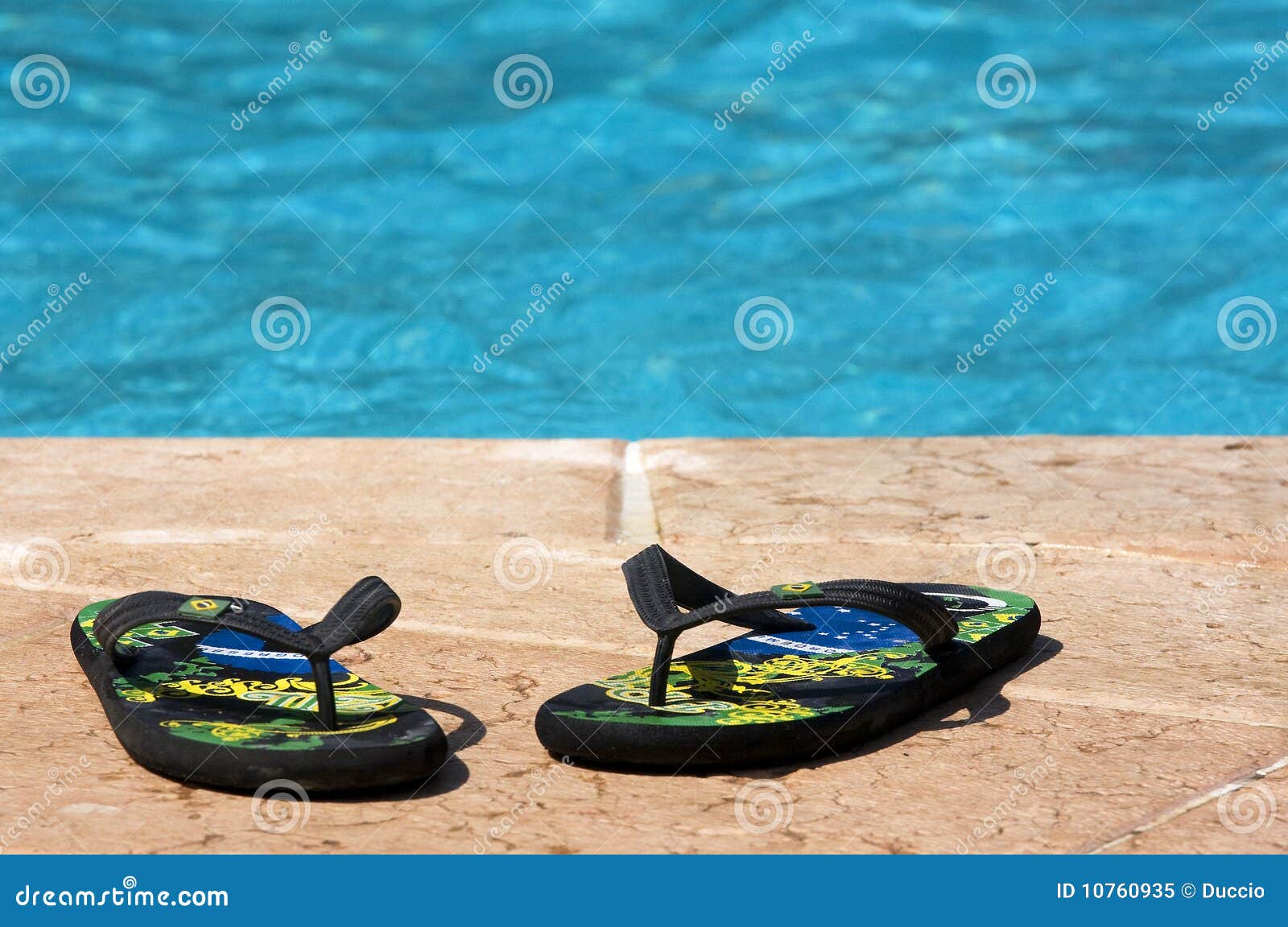 Slippers in the Swimming Pool Stock Image - Image of edge, shoes: 10760935