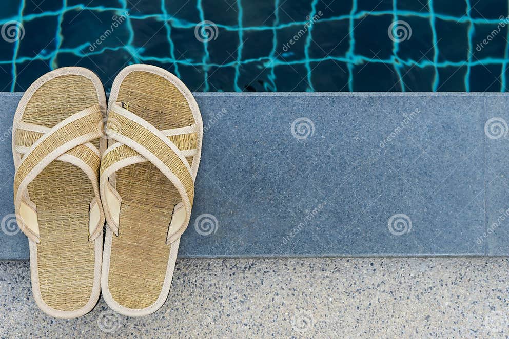 Slippers beside Swimming Pool Stock Photo - Image of relax, poolside ...