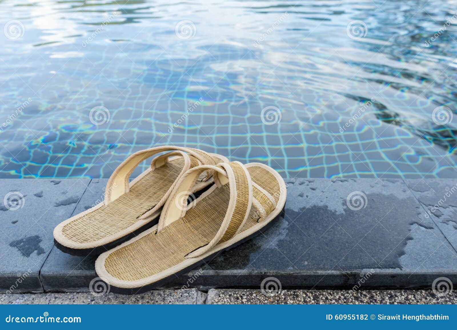 Slippers beside Swimming Pool Stock Photo - Image of footwear, bamboo ...