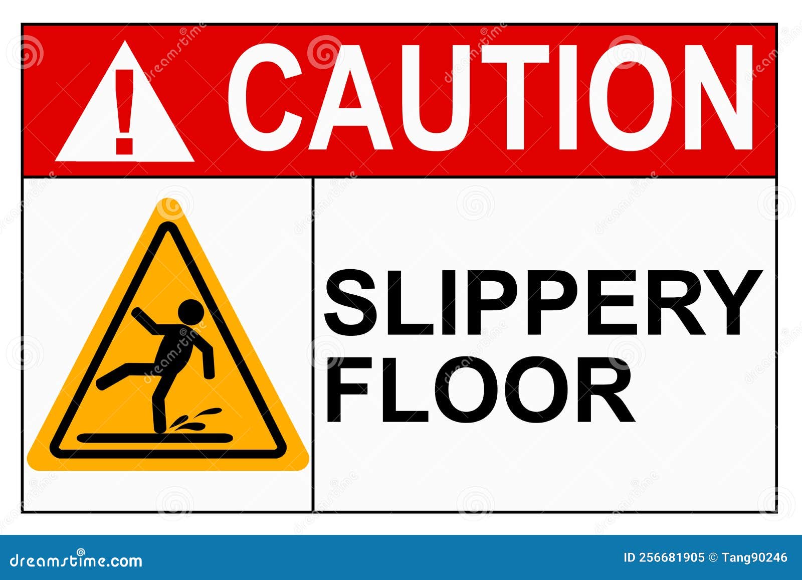 Slippery Floor Caution Sign with Fall Pictogram Man Stock Illustration ...