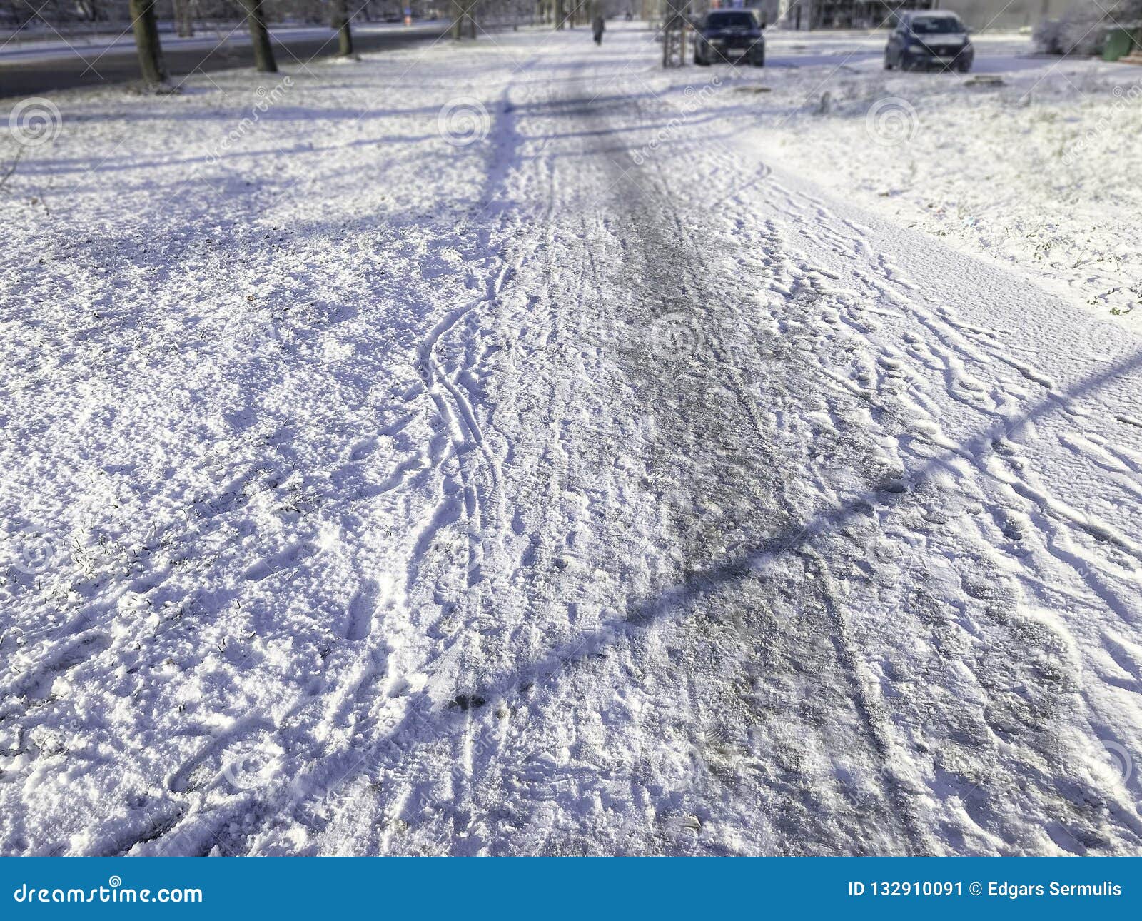 Slippery Ice and Snow on the Sidewalk Stock Image - Image of frozen ...