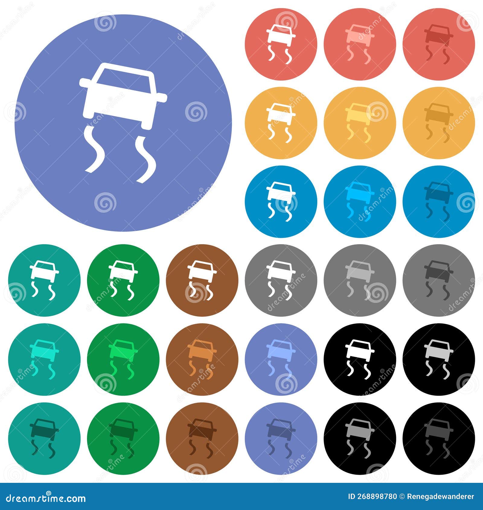 Slippery Road Dashboard Indicator Round Flat Multi Colored Icons Stock Vector - Illustration of ...
