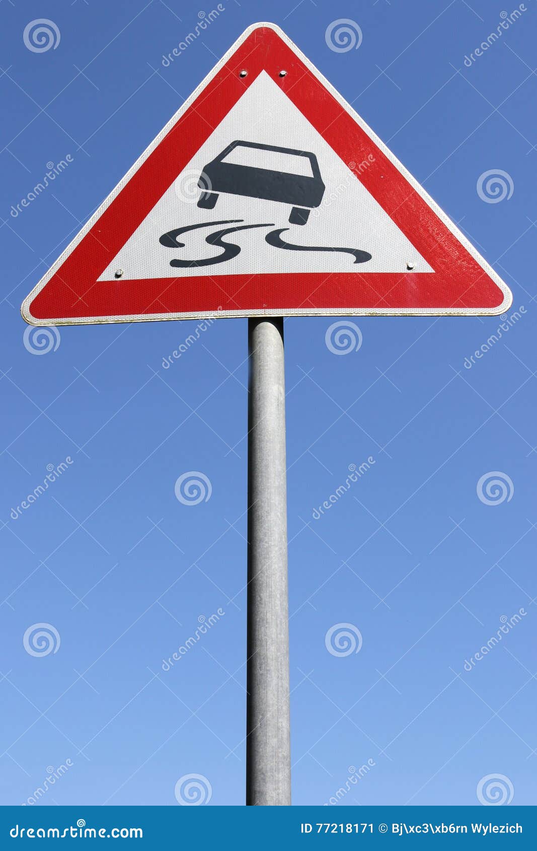 Slippery road stock image. Image of sign, caution, traffic - 77218171
