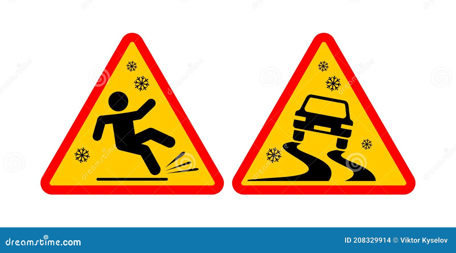 Winter Slippery Road Warning Sign Stock Vector - Illustration of snowy ...