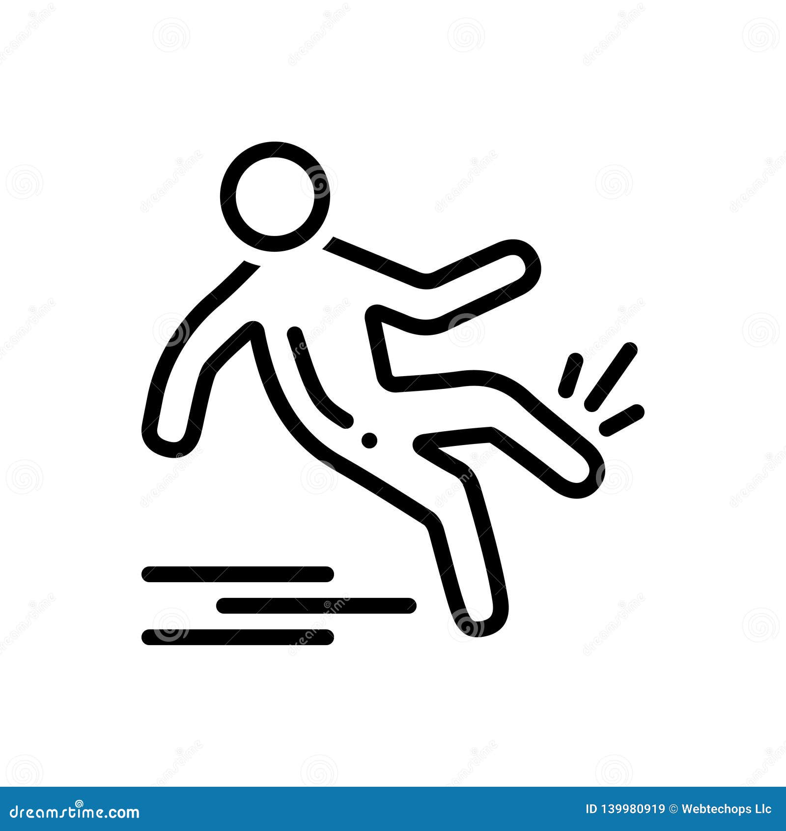 Black Line Icon for Slippery, Fall and Injury Stock Illustration ...