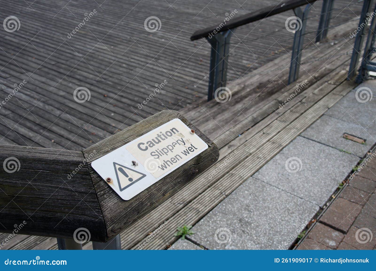 Slippery when Wet Warning Sign at Steps Stock Image - Image of rain ...