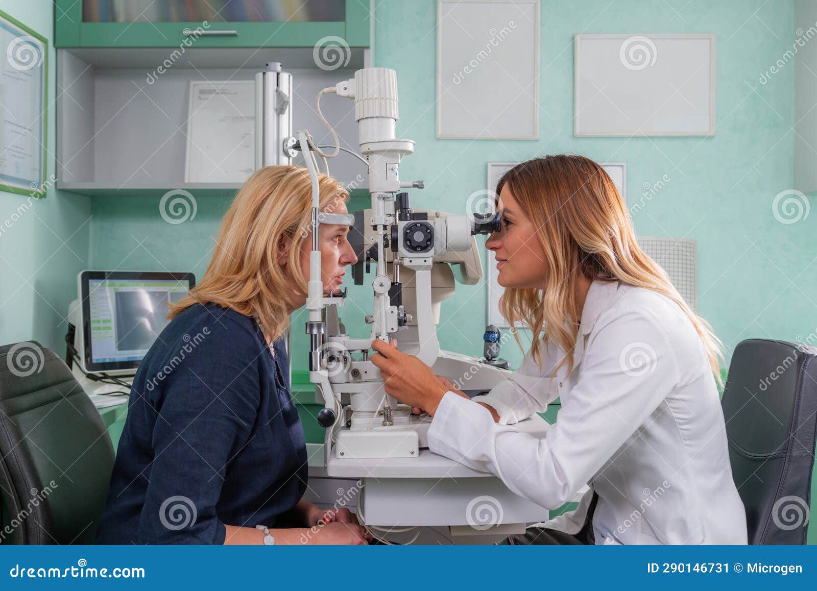 Slit Lamp Eye Exam stock image. Image of assessment - 290146731