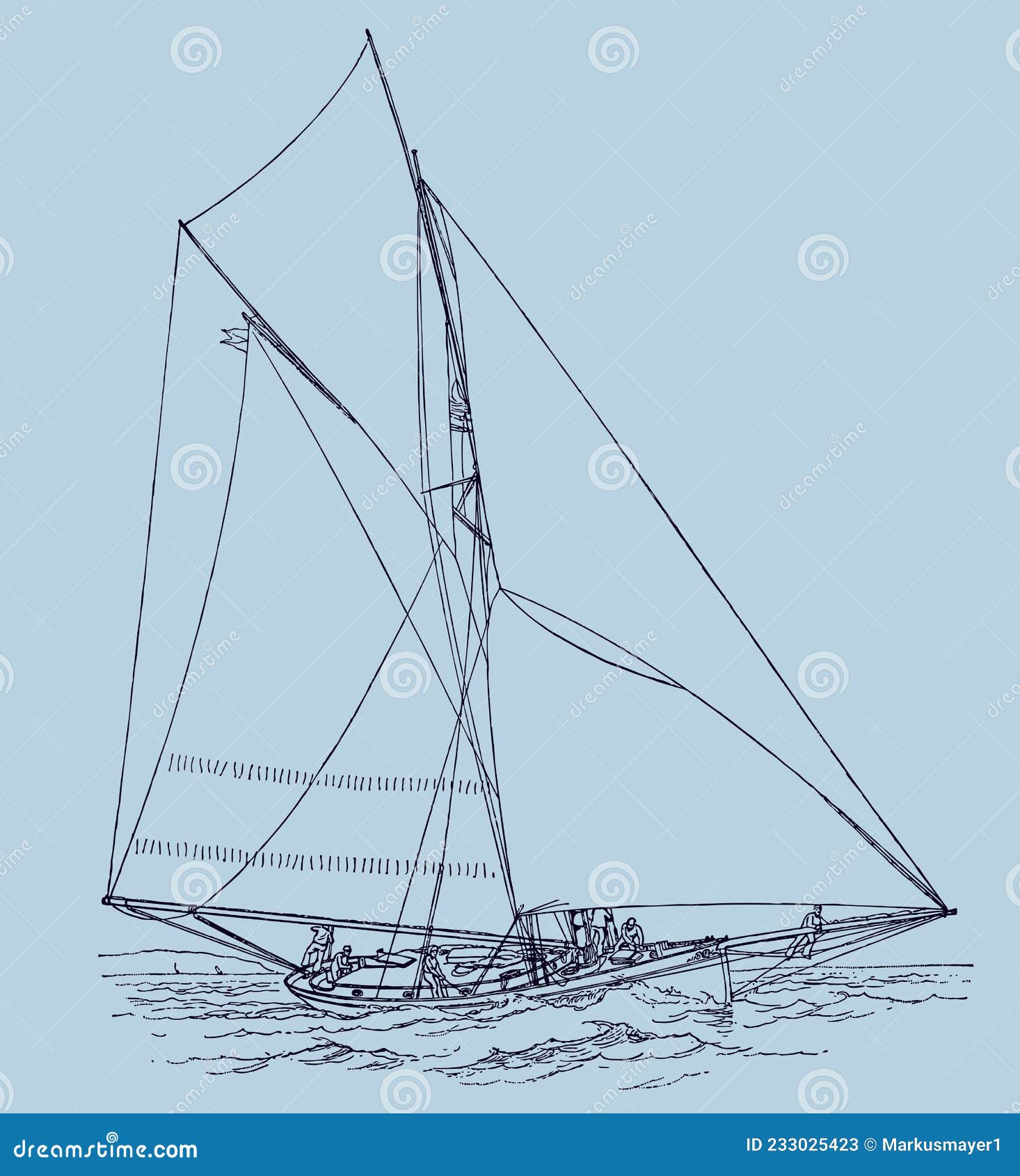 Sloop sailing on wavy sea stock vector. Illustration of regatta - 233025423