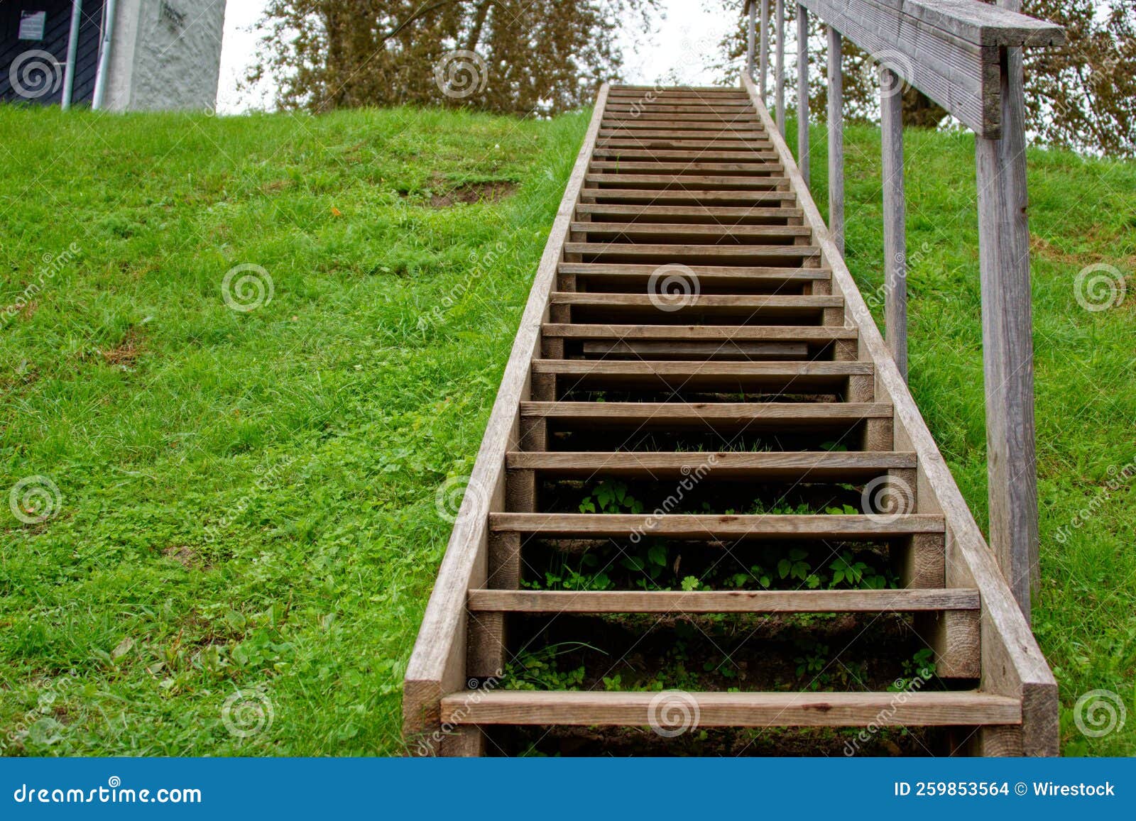 Slope of a Hill with Wooden Ascending Stairs Stock Photo - Image of ...
