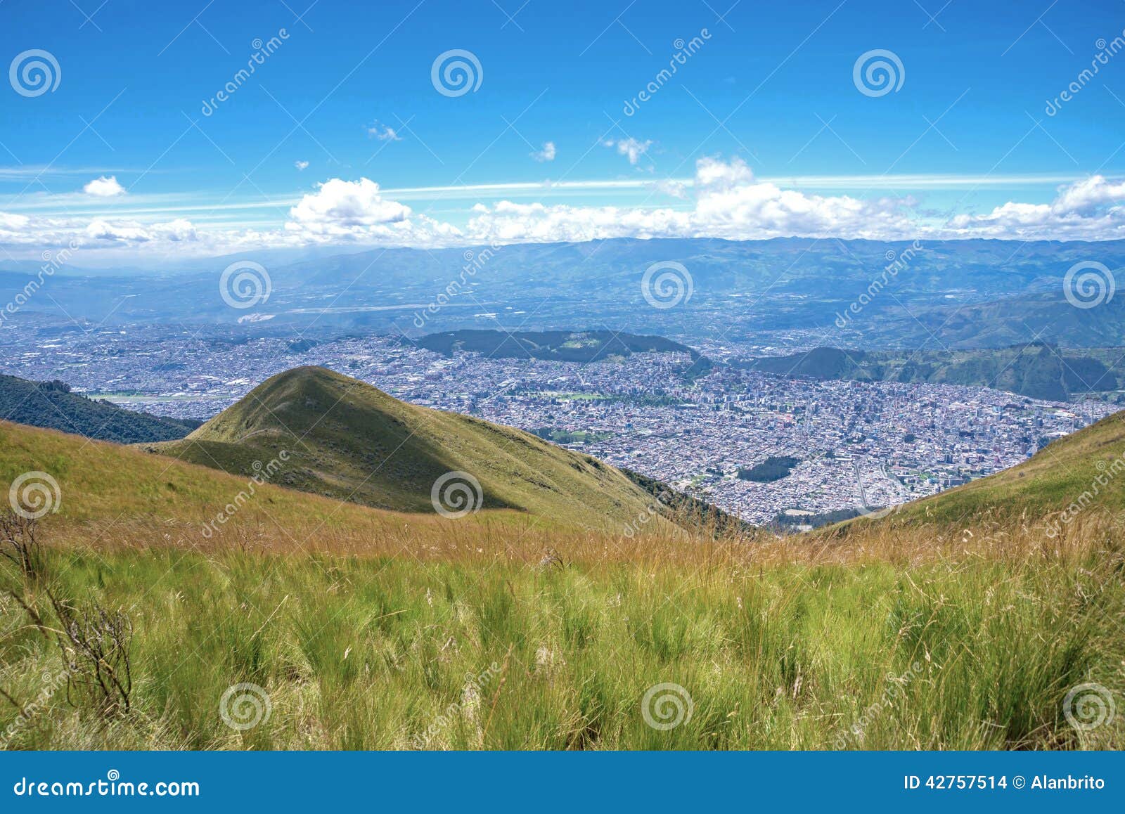Slope of the Pichincha Mountain with Quito in the Background Stock ...