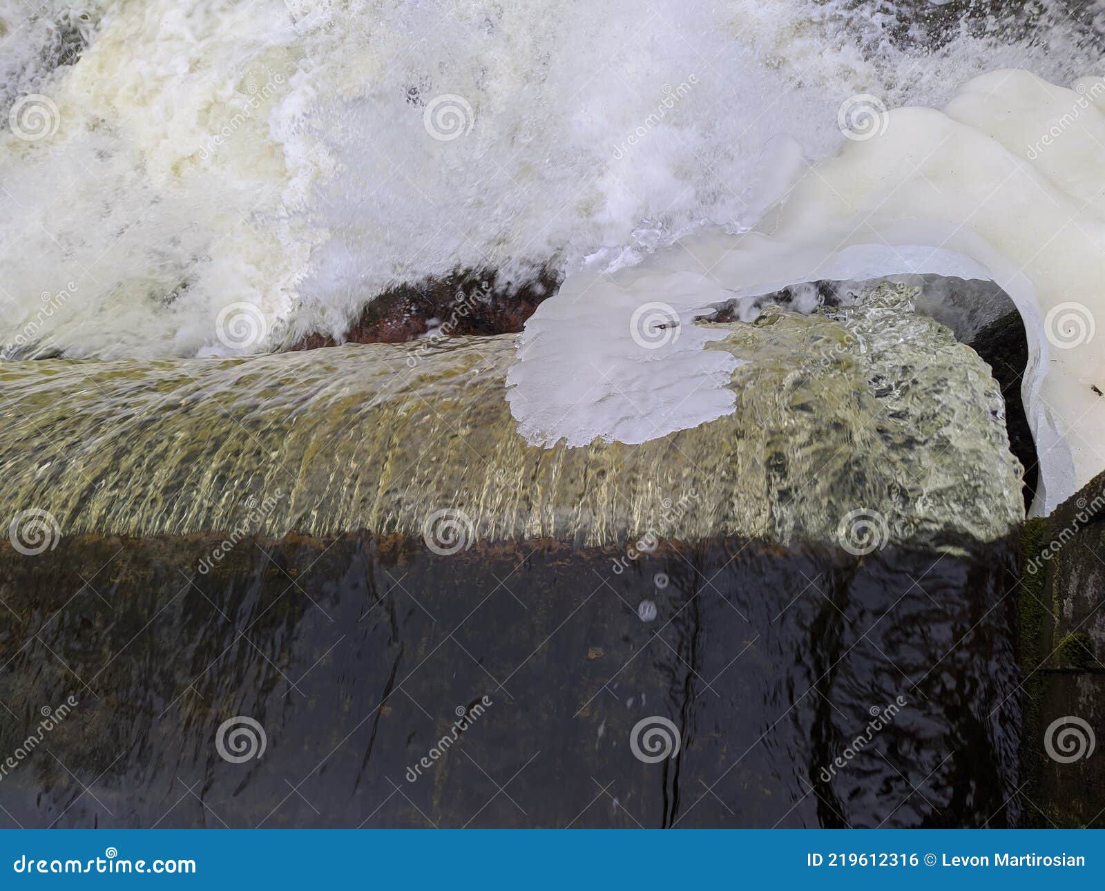 Slope of a Waterfall in Early Spring that Flows Under a Canopy of Ice ...