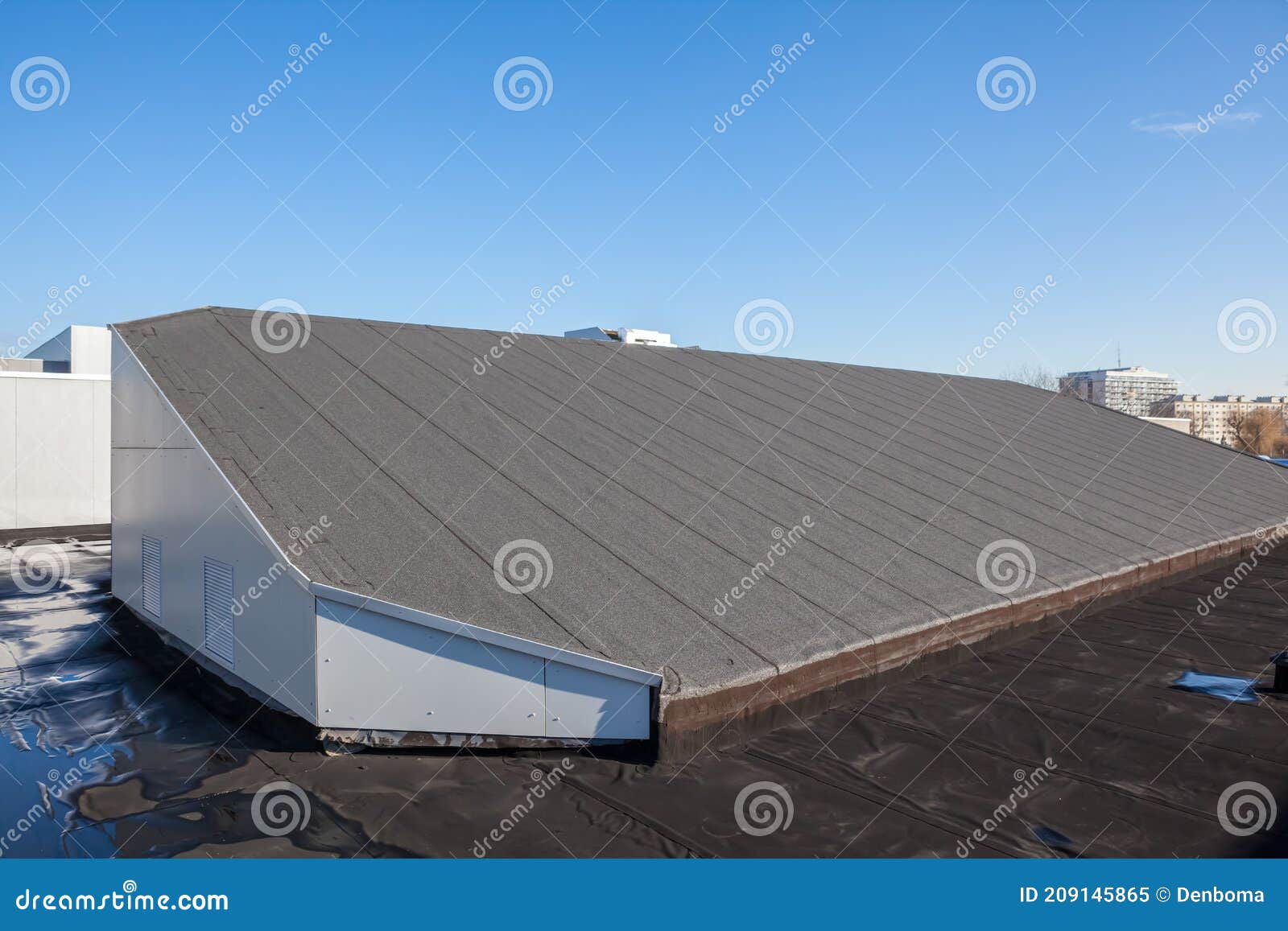 Sloping roof with roofing stock image. Image of material - 209145865
