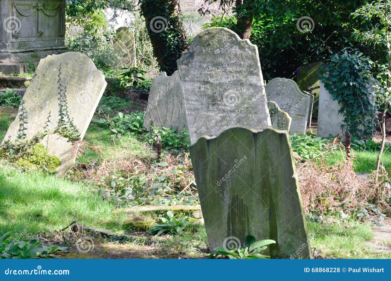 Sloping Tombstones in Ancient Graveyard Stock Photo - Image of coffin ...
