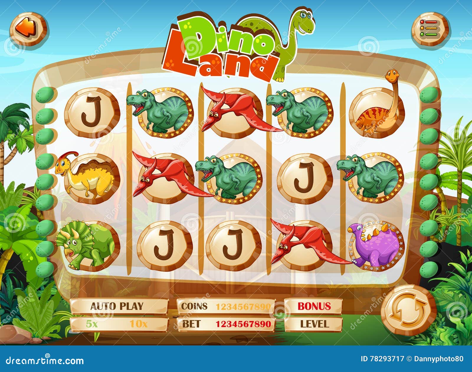 Slot Game Template with Dinosaur Characters Stock Vector - Illustration ...