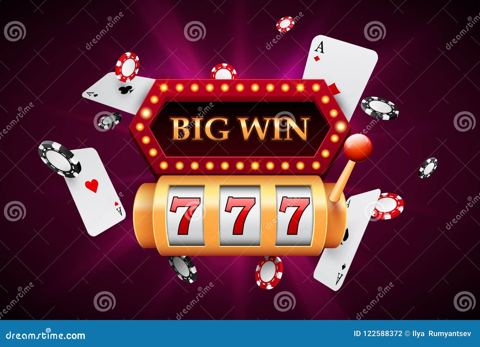 Slot Machine and Big Win Banner with Falling Aces and Chips Stock ...