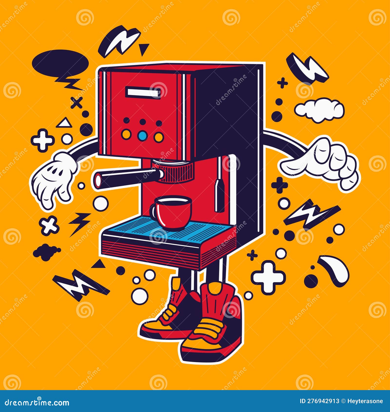 Coffee Machine Cartoon Character Sticker Vector Illustration Stock ...