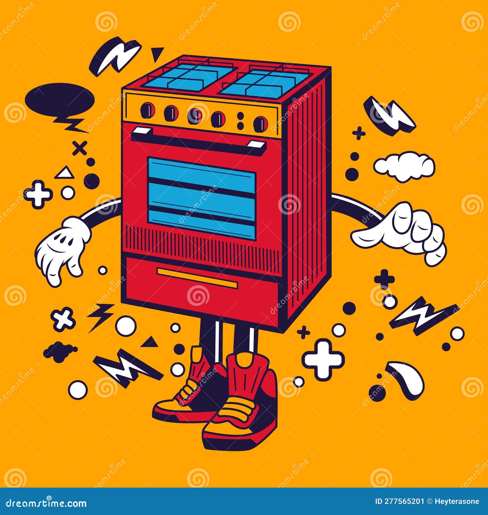 Freestanding Cooker Cartoon Character Sticker Vector Stock Illustration ...