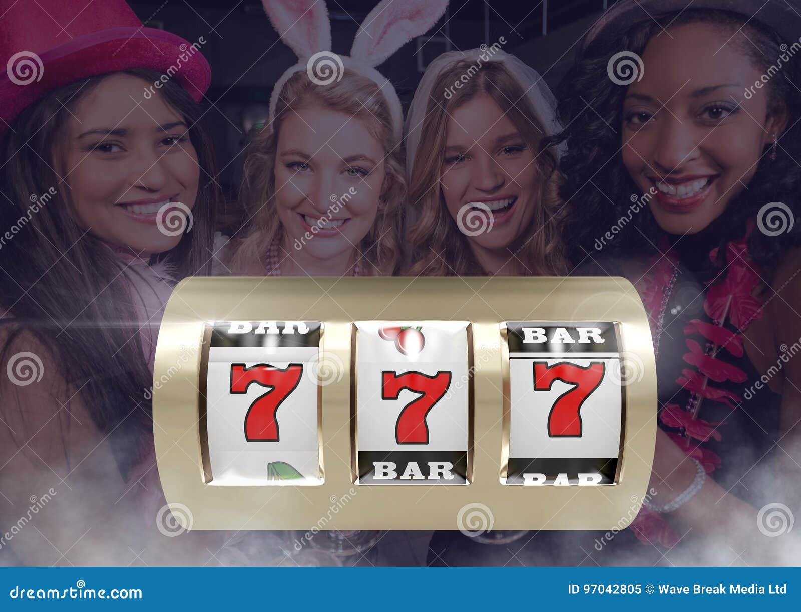 Slot Machine in Front of Fun Women Stock Image - Image of bachelorette ...