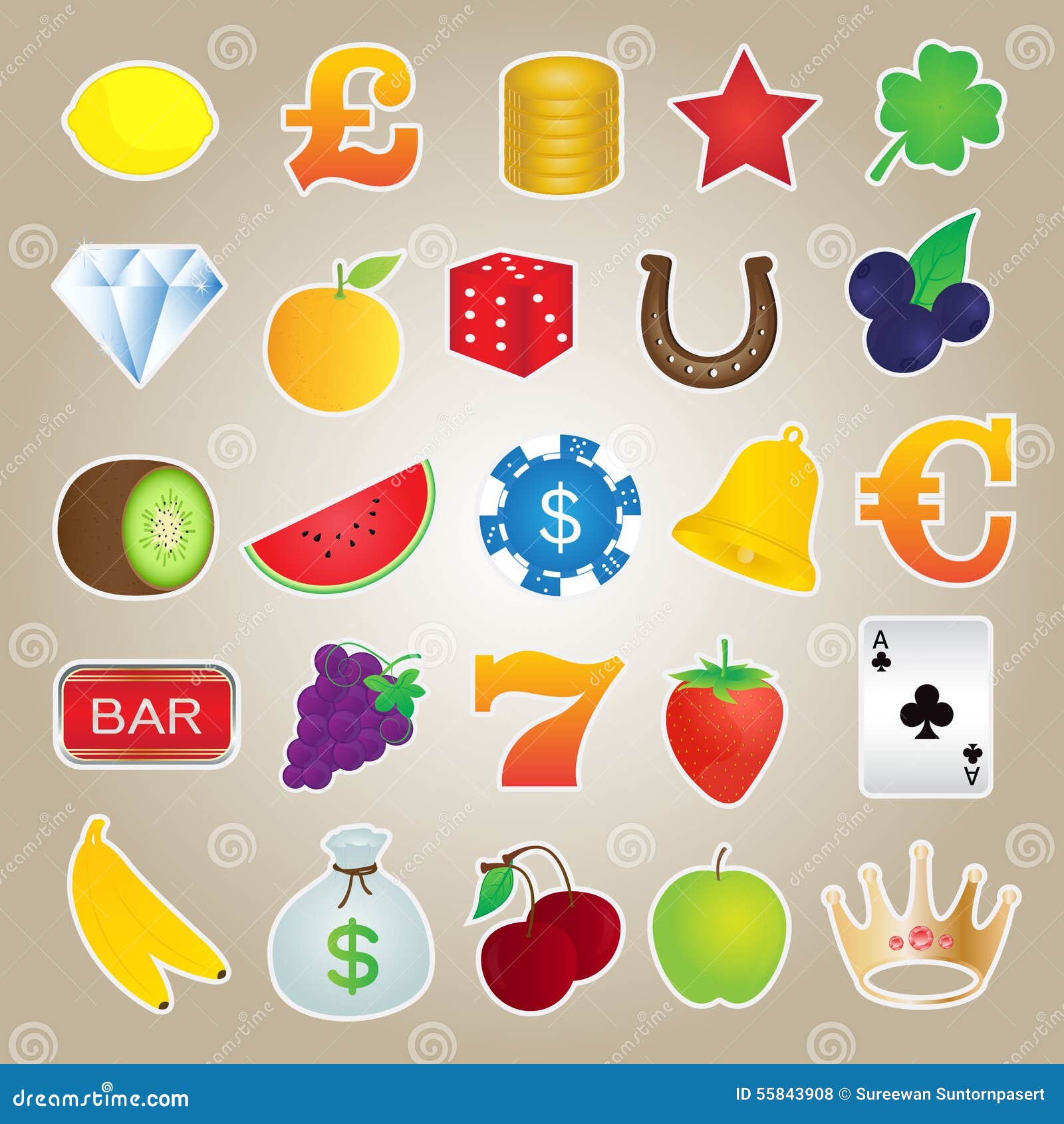 Slot Machine Icons Set stock vector. Illustration of blueberry - 55843908