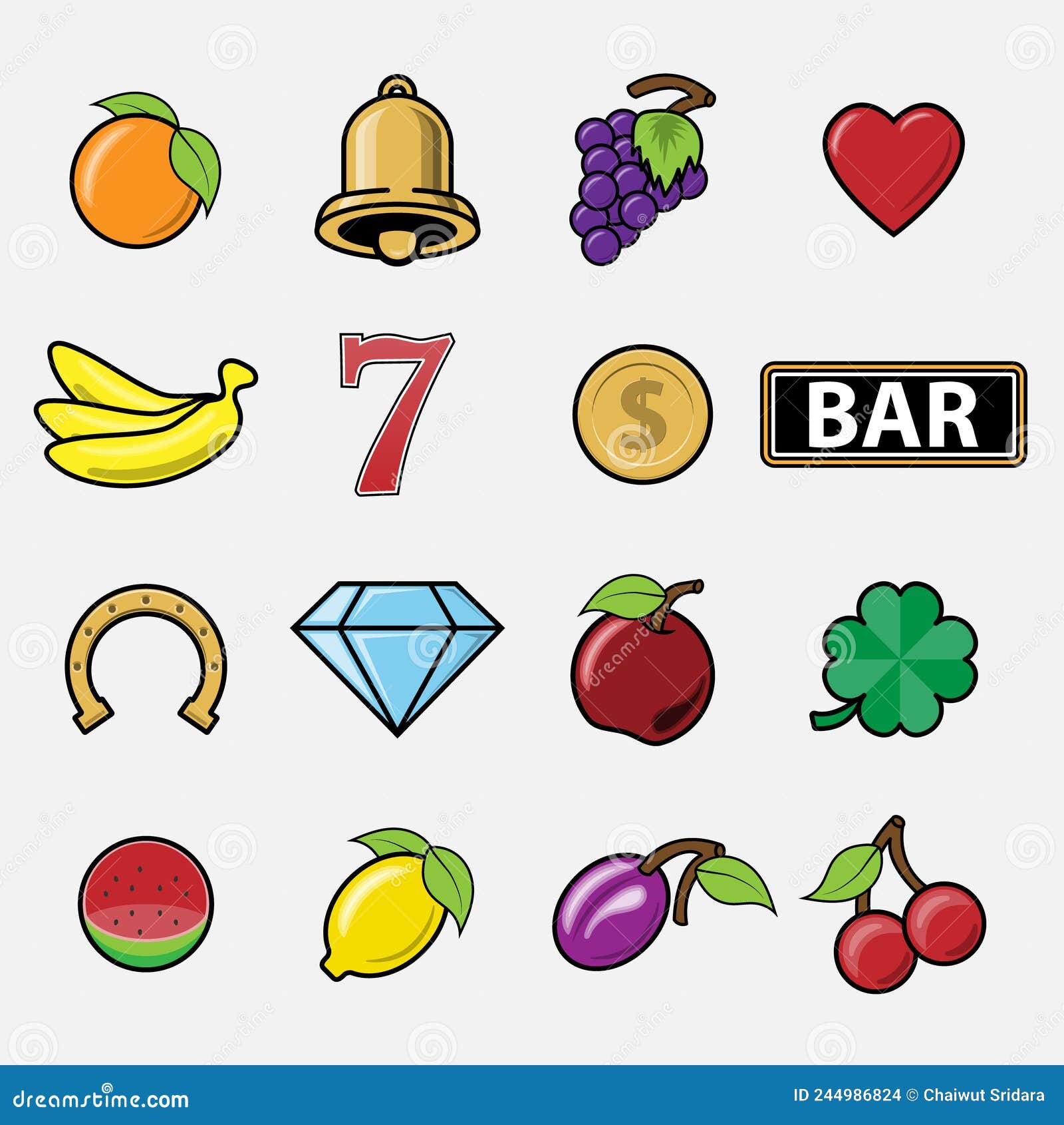 Slot Machine Symbols, Vector Stock Vector - Illustration of clover ...