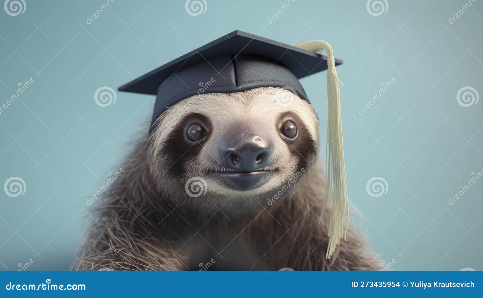 Sloth in Academic Cap on Blue Background. Generative AI Stock ...