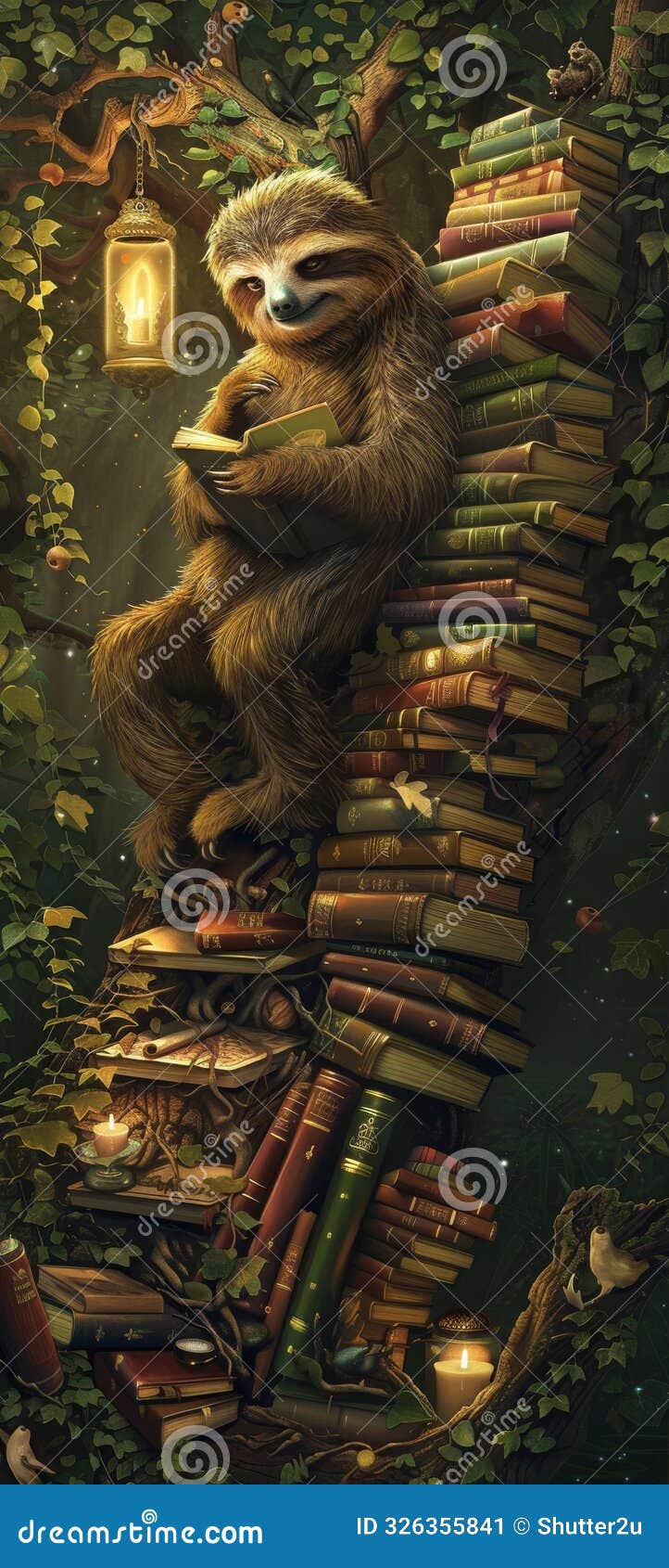 A Sloth As a Librarian Organizing Books Slowly but Methodically in a ...