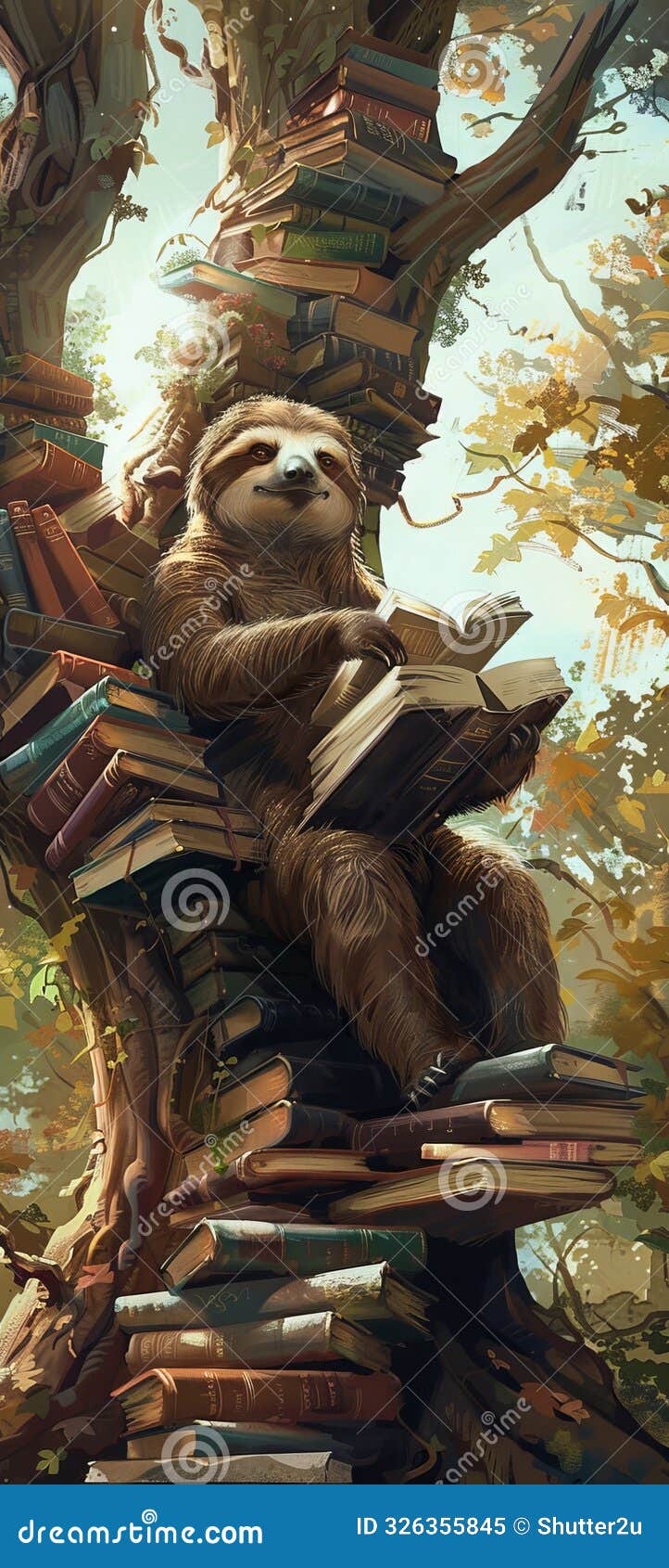 A Sloth As a Librarian Organizing Books Slowly but Methodically in a ...