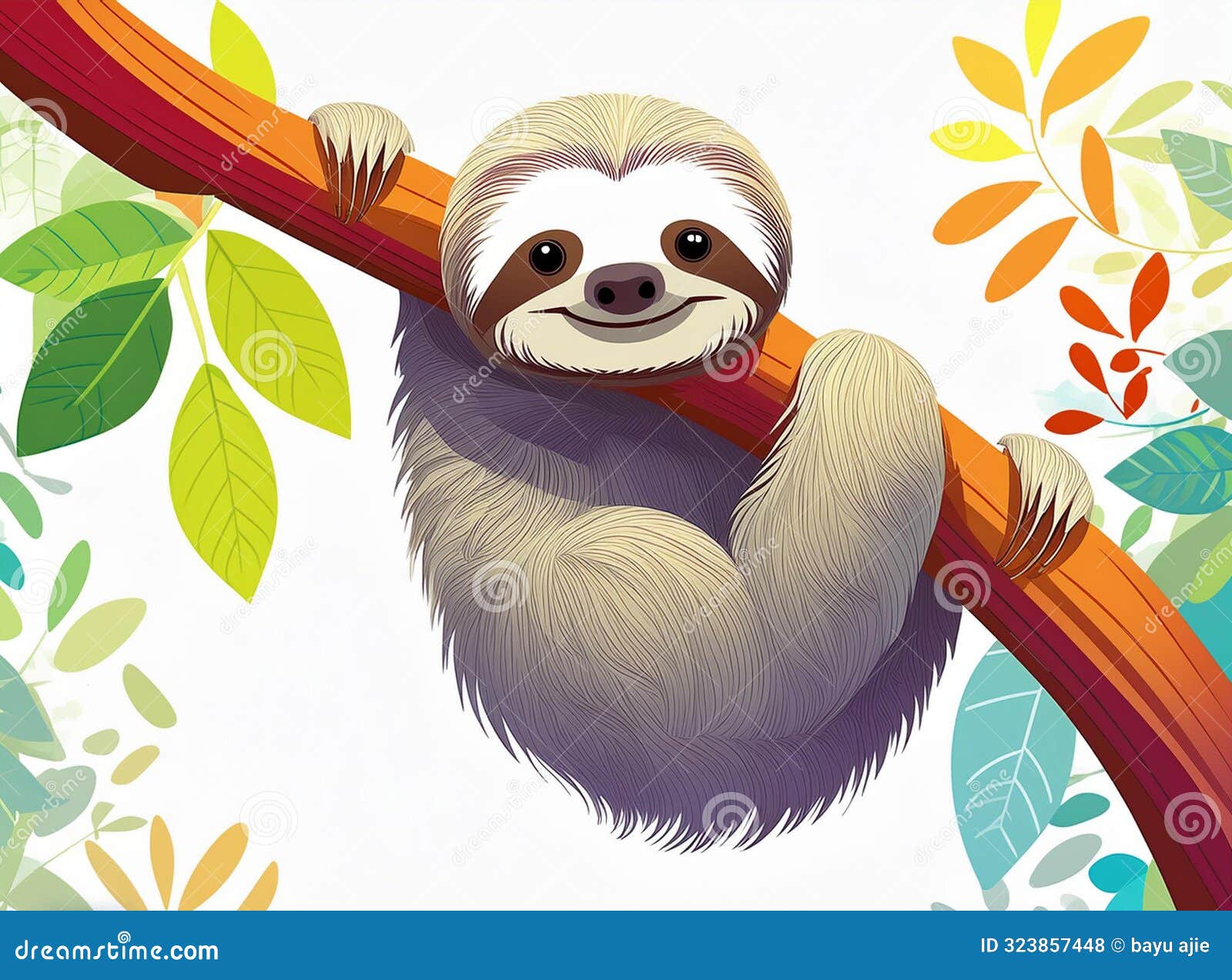 Sloth Baby - Hanging from a Branch Vector Illustration of Animals on ...