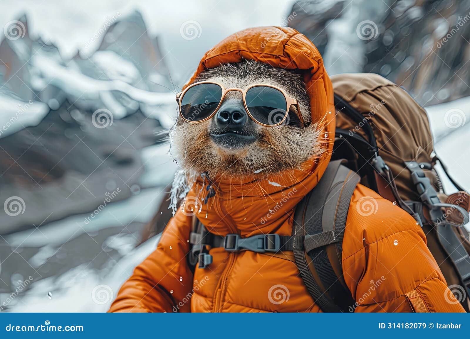 A Sloth with Backback and Wearing Mountain Clothes and Gear Climbing ...
