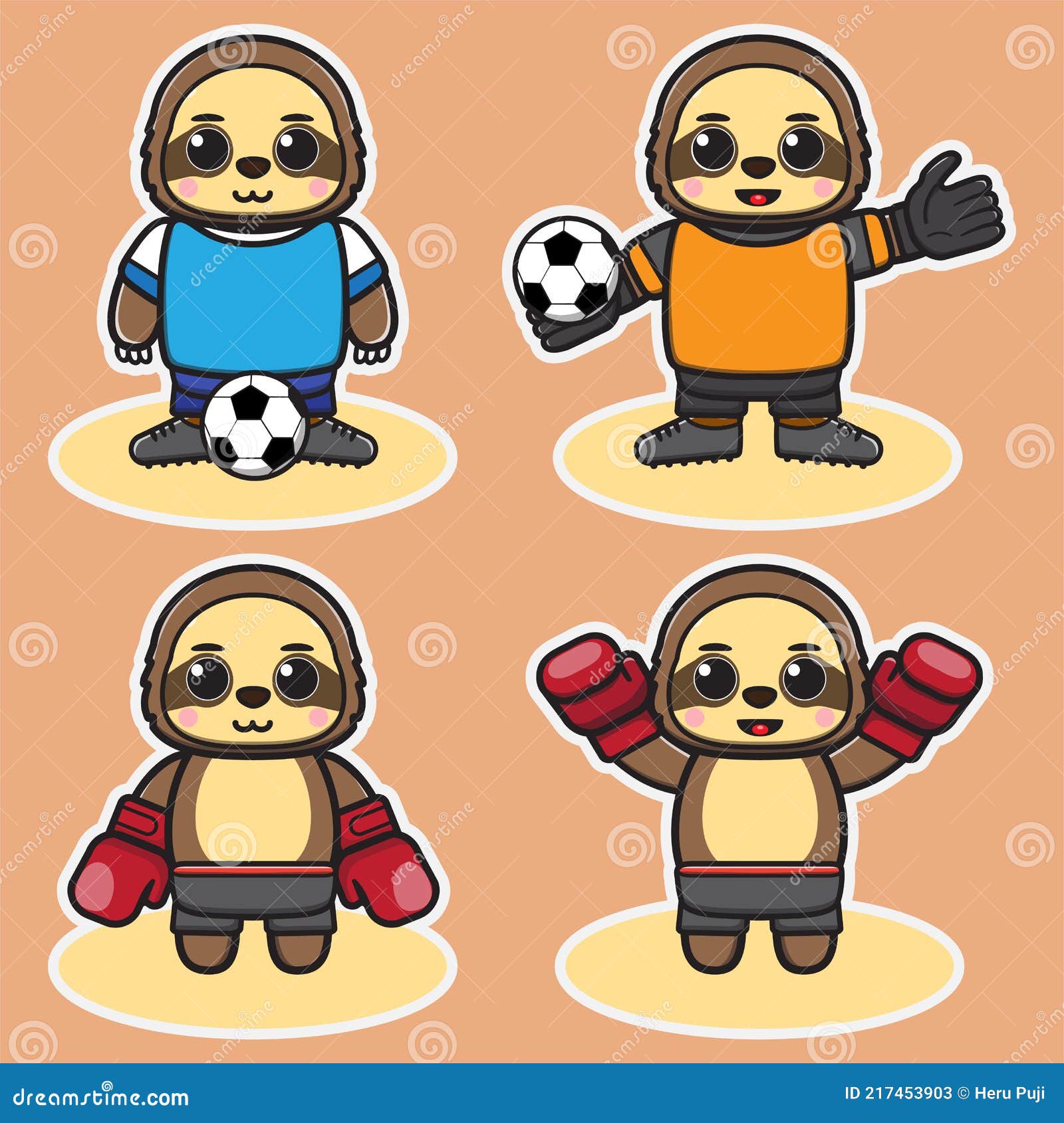 Vector Illustration of Cute Little Sloth Boxing and Football Cartoon ...