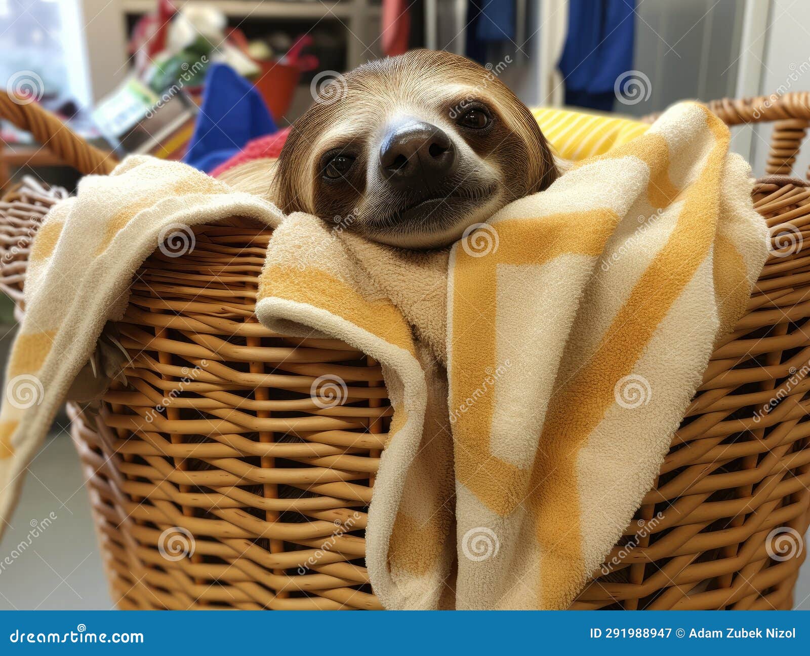 A sloth in a basket stock illustration. Illustration of wicker - 291988947