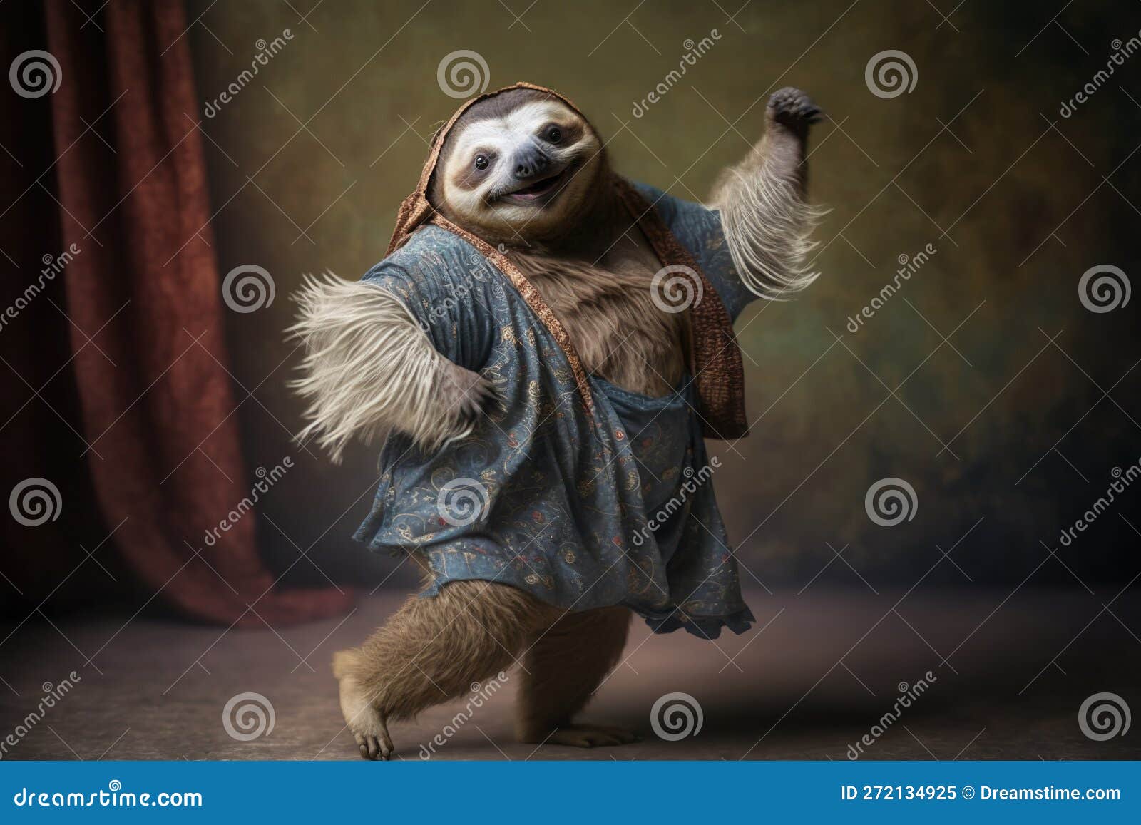 Sloth in Boho Clothes Joyfully Dancing, Created with Generative AI ...