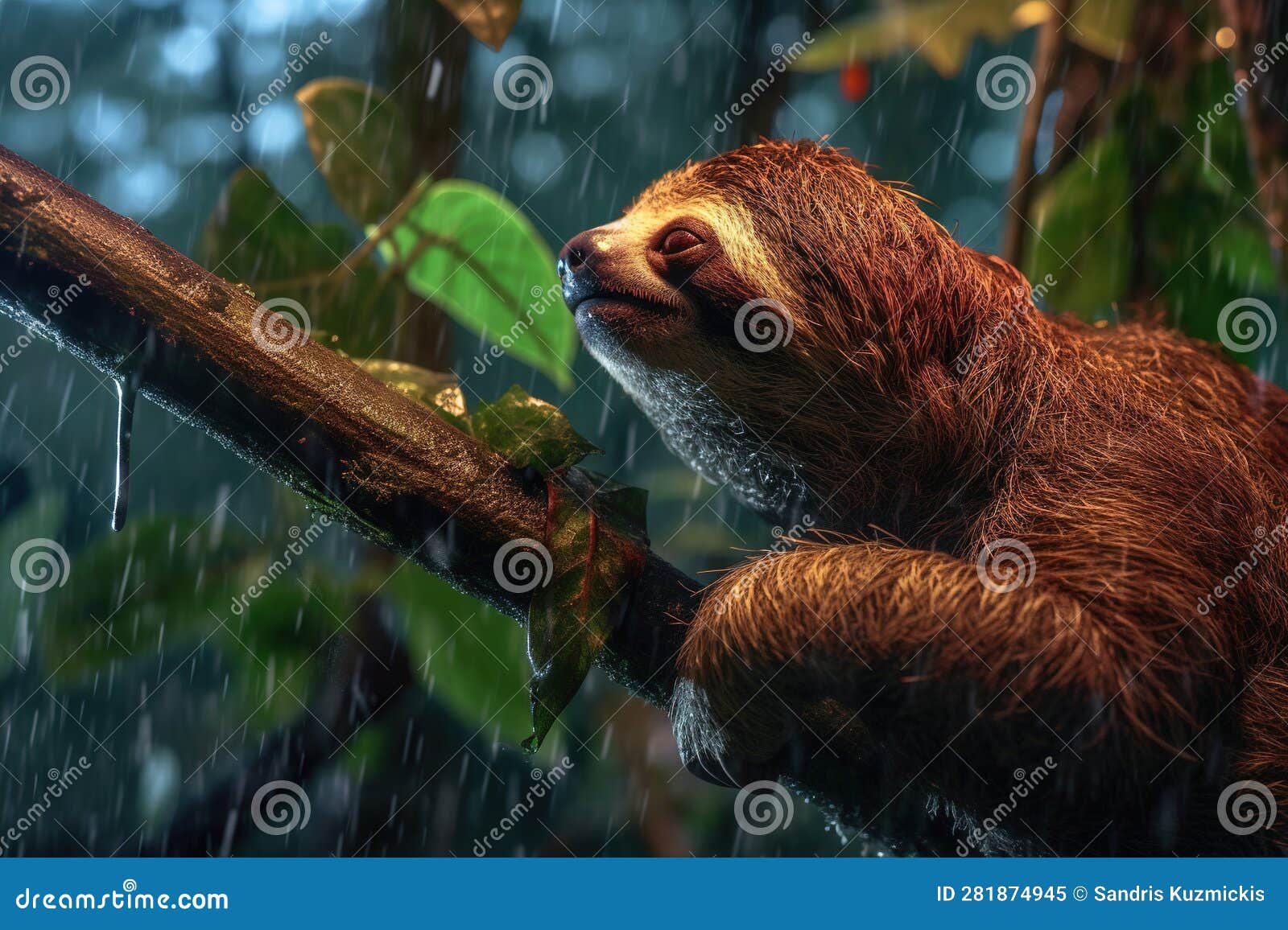 A Sloth on a Branch, in a Jungle. Generative AI Stock Illustration ...