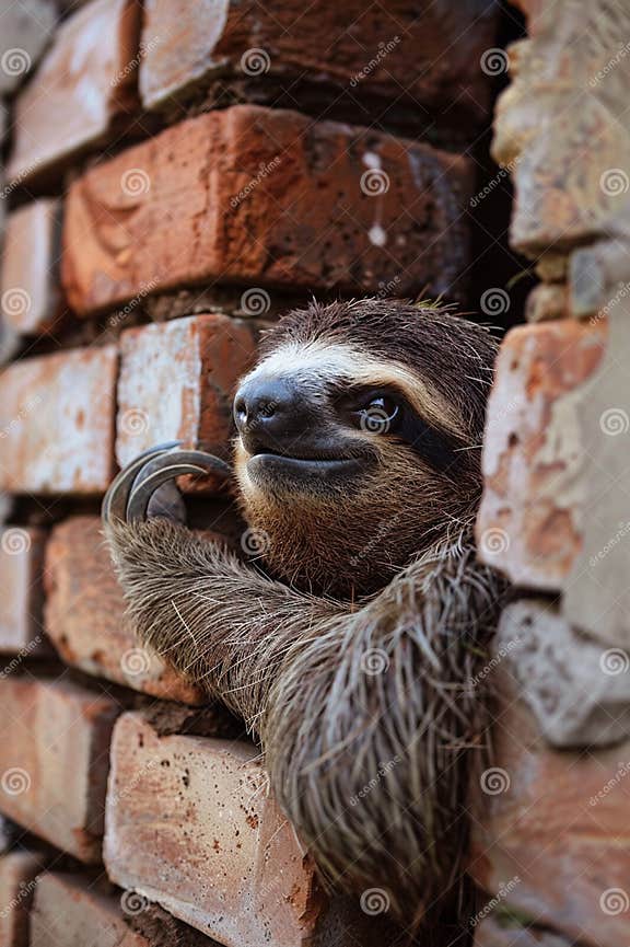 Sloth Builder on a Brick Wall Stock Image - Image of rainforest ...