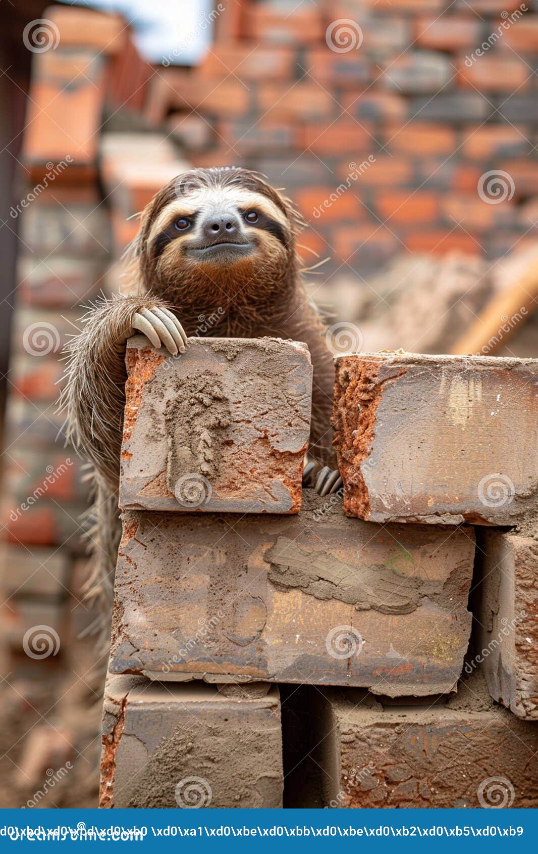 Sloth Builder on a Brick Wall Stock Photo - Image of mammal, leaf ...