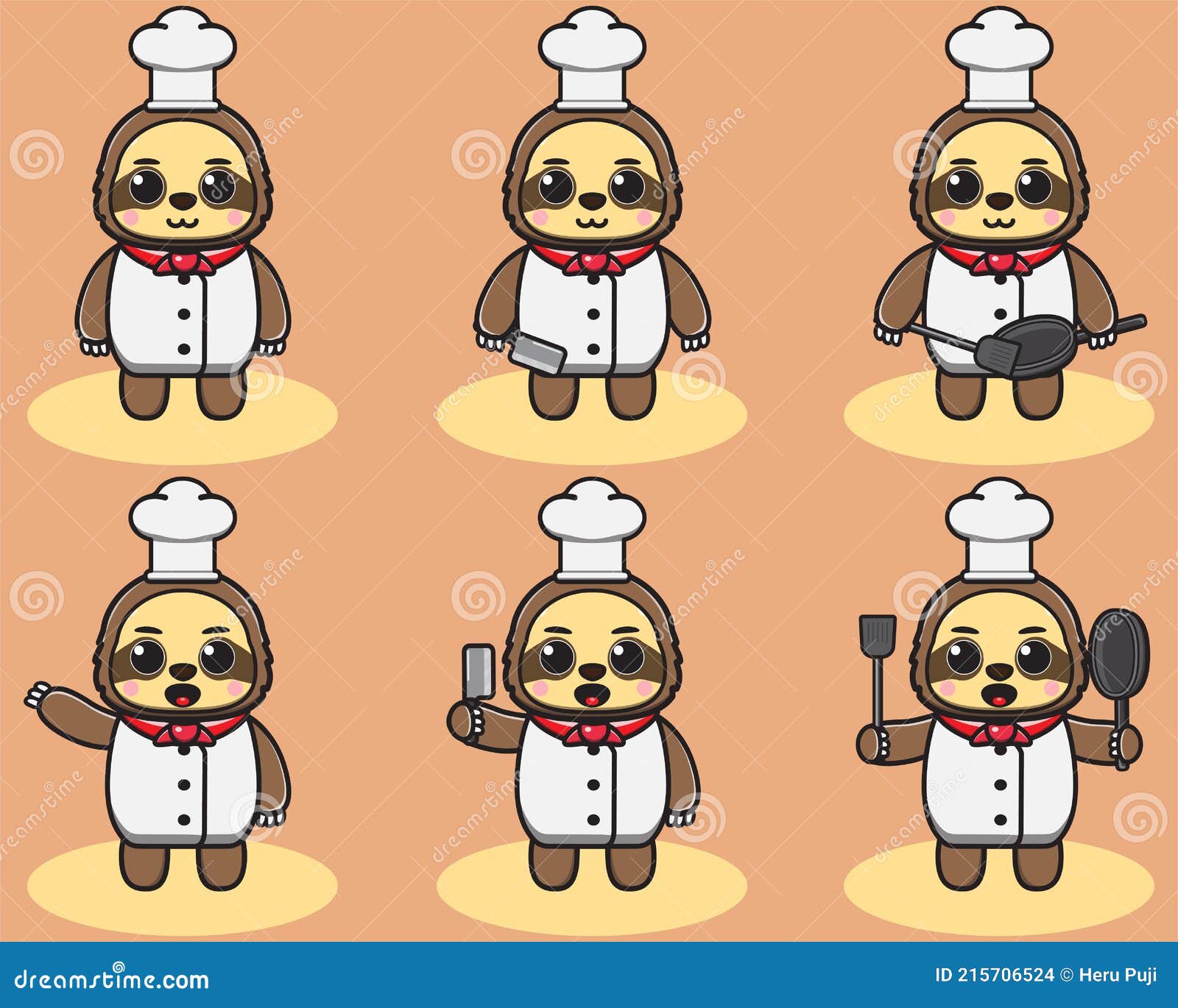 Cute Little Sloth Chef Cartoon Set. Stock Vector - Illustration of ...