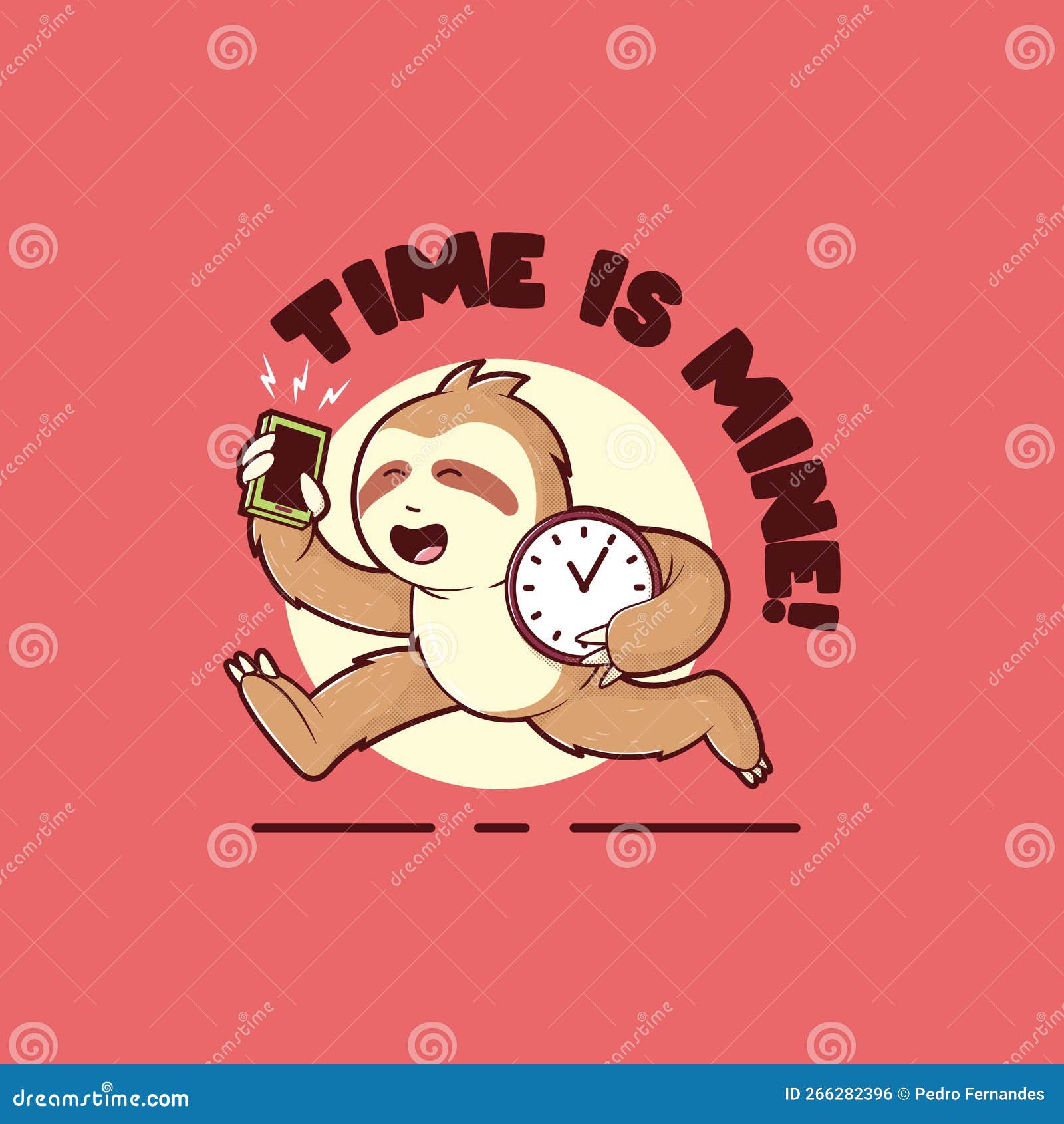 Sloth Character Running with a Clock Vector Illustration. Stock ...