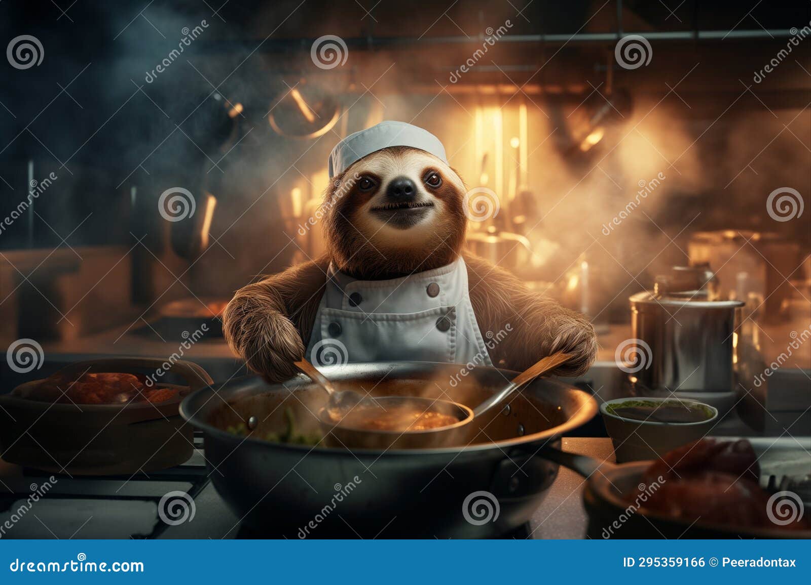 Sloth Chef S in Uniform Cook a Food at Restaurant S Kitchen. Stock ...