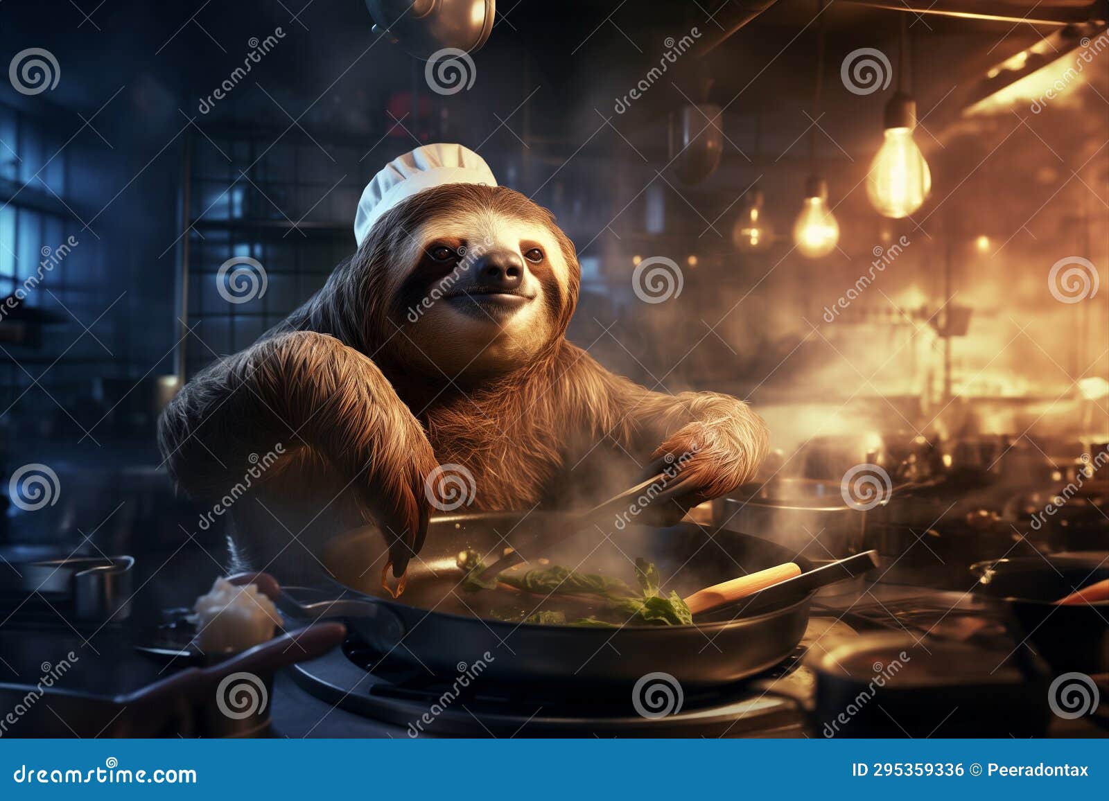 Sloth Chef S in Uniform Cook a Food at Restaurant S Kitchen. Stock ...