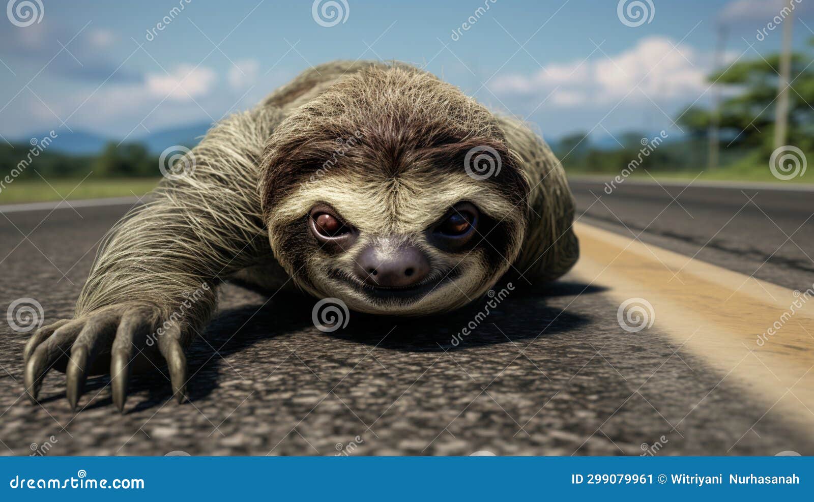 Sloth Crawling on the Highway. Generative Ai Stock Illustration ...