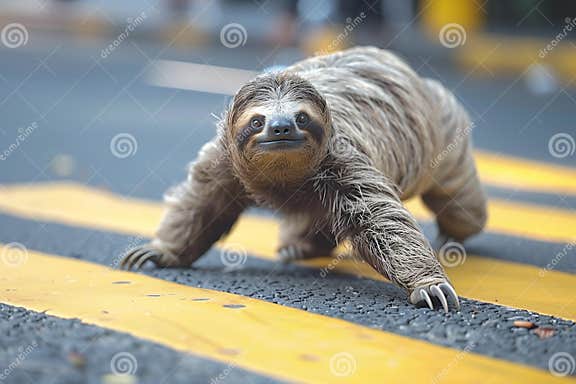 Sloth Crossing the Road.Generative Ai Stock Illustration - Illustration ...