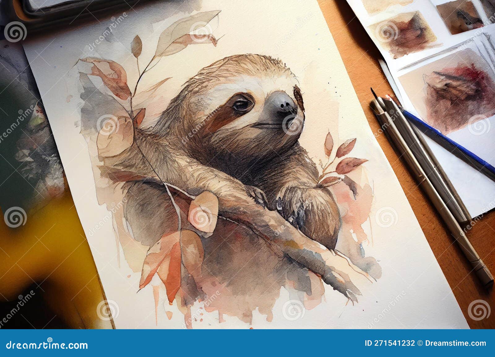 Sloth Drawing with Bit of Watercolour Stock Illustration - Illustration ...