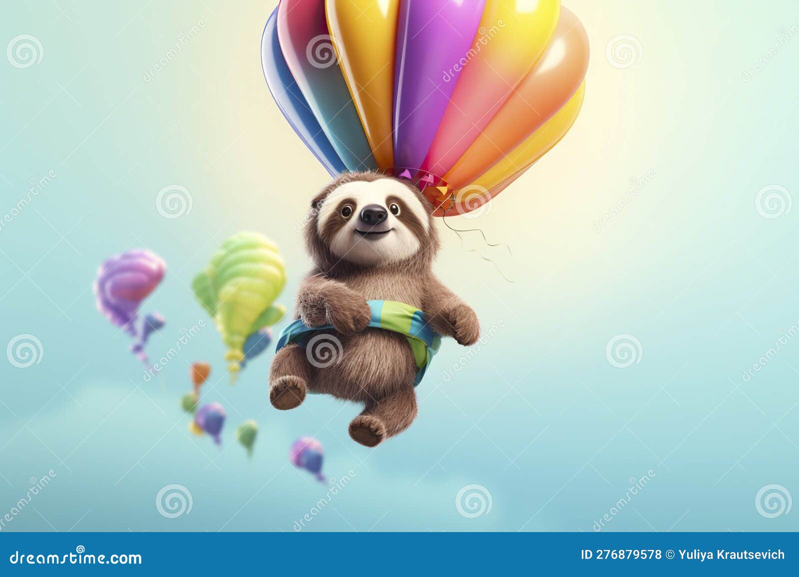 Sloth is Flying in a Hot Air Balloon. Generative AI Stock Illustration ...