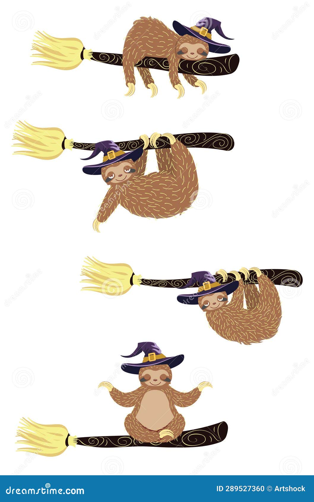 Sloth Flying on Witch Broom Stock Vector - Illustration of cute ...