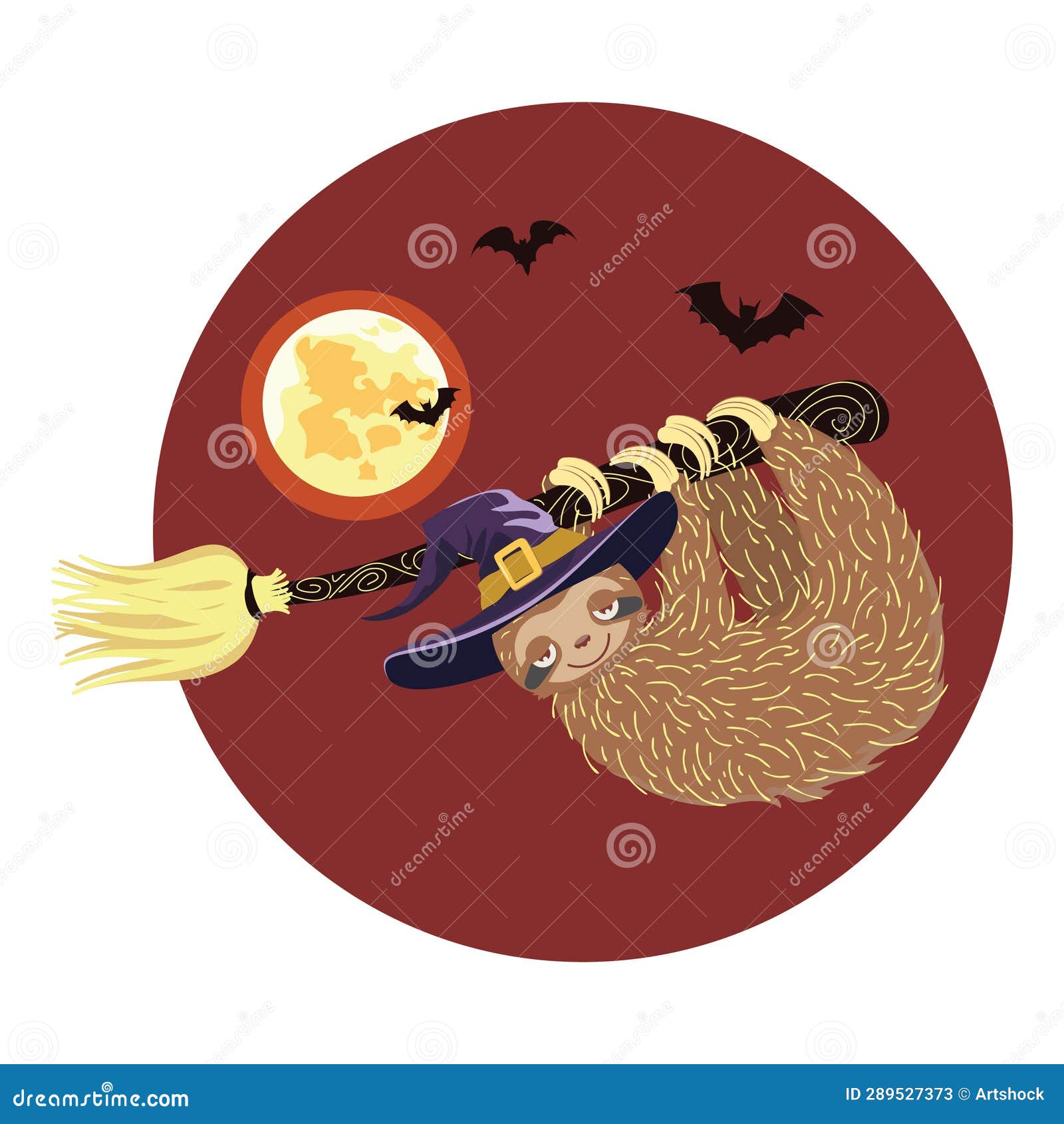 Sloth Flying on Witch Broom Stock Vector - Illustration of sloth, witch ...