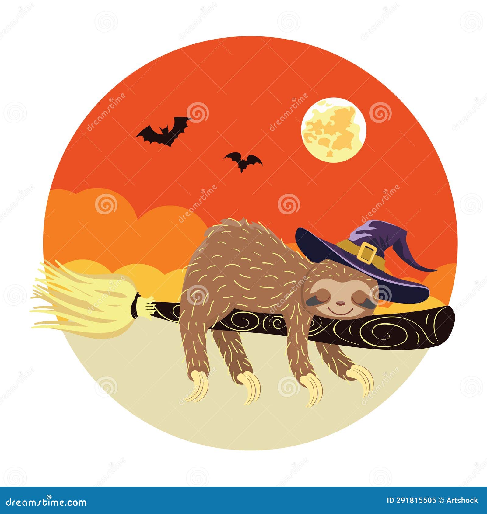 Sloth Flying on Witch Broom Stock Illustration - Illustration of vector ...