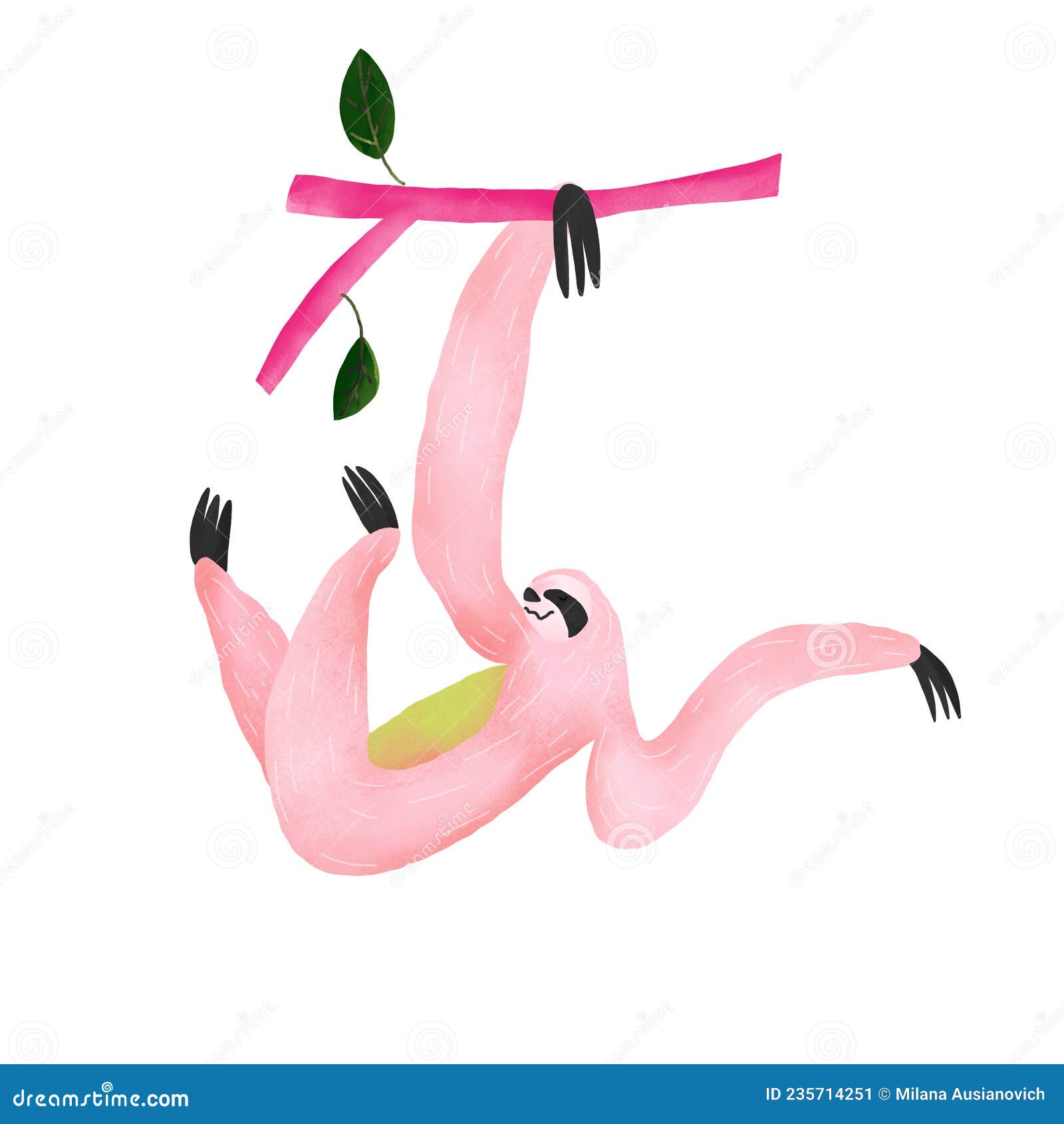 Sloth Hanging on Branch Image with Texture Stock Illustration ...