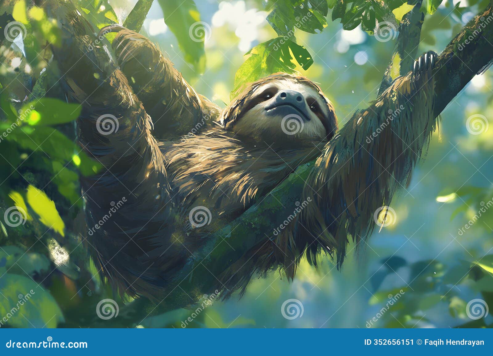 Sloth Hanging in Rainforest Canopy Stock Illustration - Illustration of ...