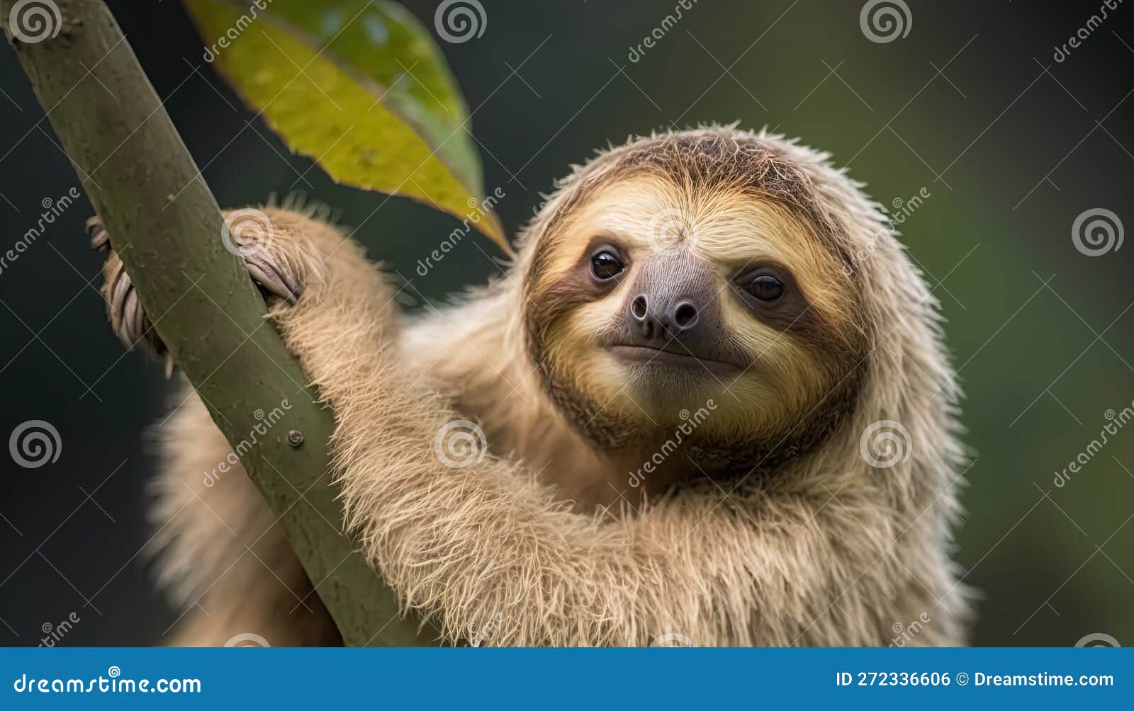 A Sloth Hanging from a Tree Branch in a Forest Stock Illustration ...